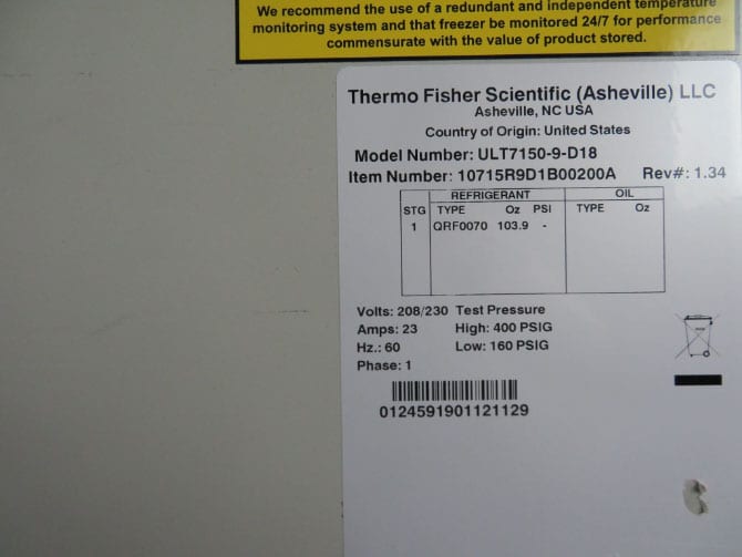 Thermo Scientific -150C Cryogenic Chest Freezer
