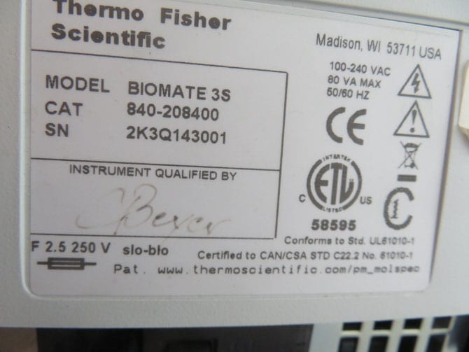 Thermo Scientific BioMate 3S Spectrophotometer