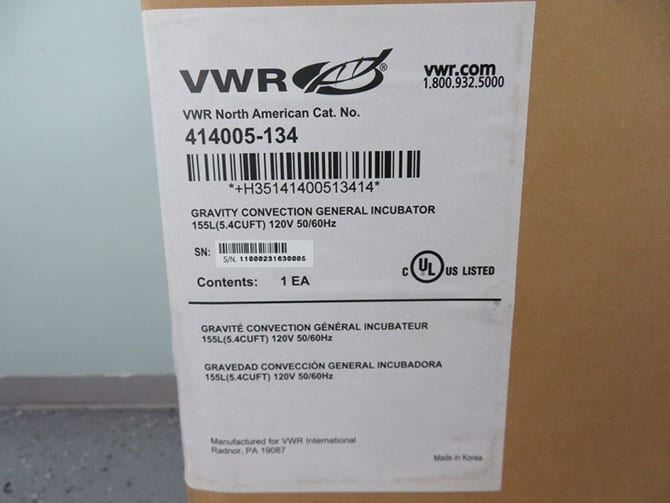 VWR Gravity Convection Incubator 414005-134 - BRAND NEW