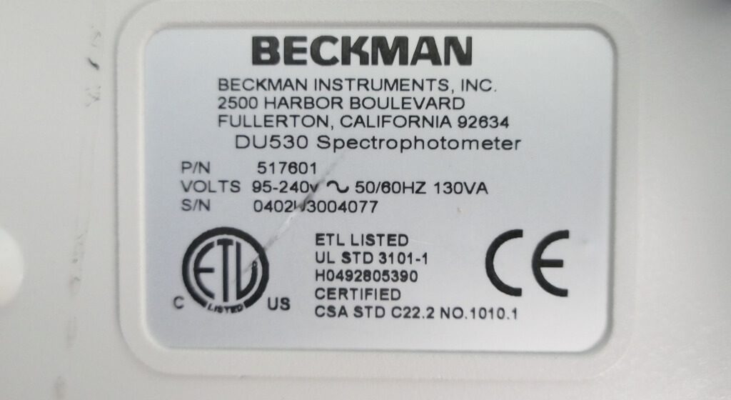 Beckman DU530 UV-Vis Spectrophotometer