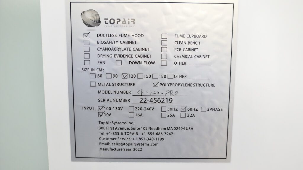 TopAir Clean Air Solution Ductless Fume Hood - 120 cm
