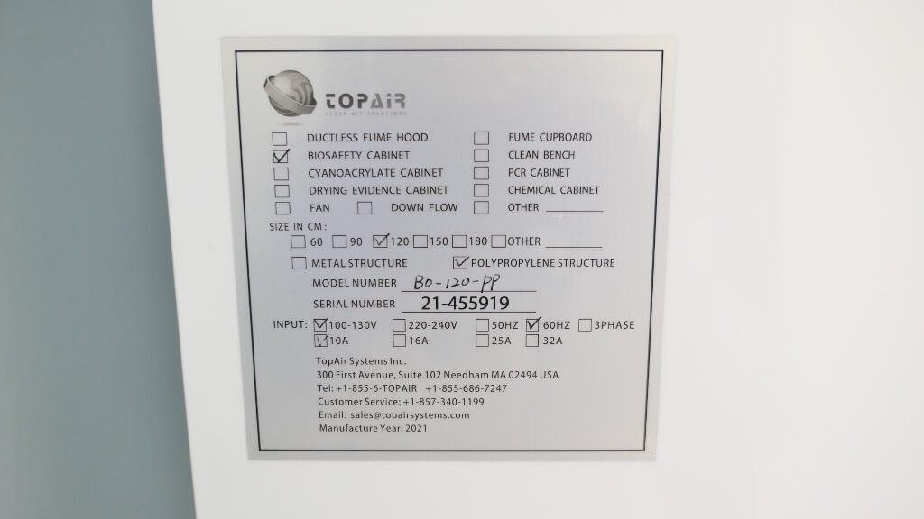 2021 TopAir Biosafety Cabinet - 4ft - The Lab World Group