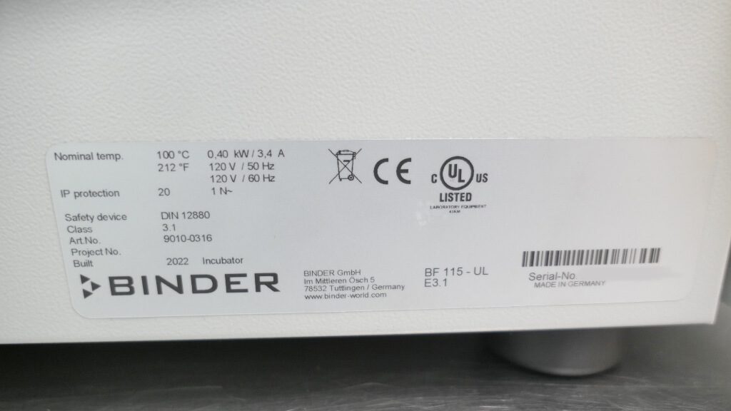 Binder Incubator - 2022 Unused - The Lab World Group