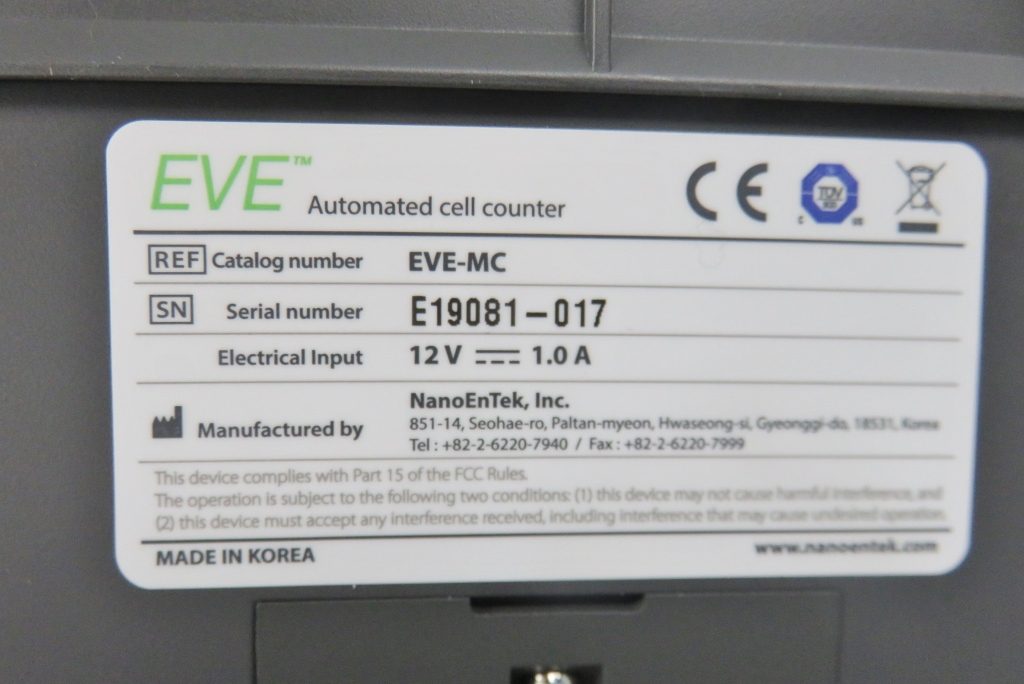 NanoEnTek EVE Automated Cell Counter - The Lab World Group
