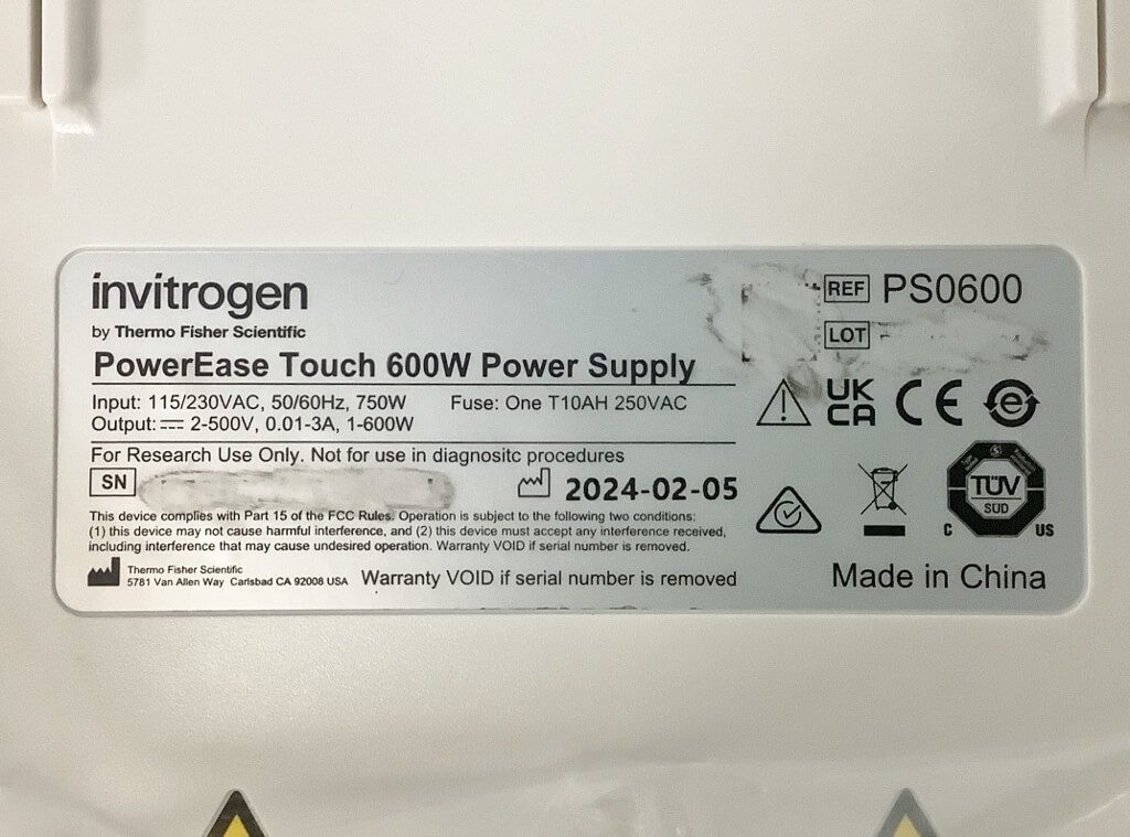 Invitrogen PowerEase Touch 600W Power Supply - 2024 Unused